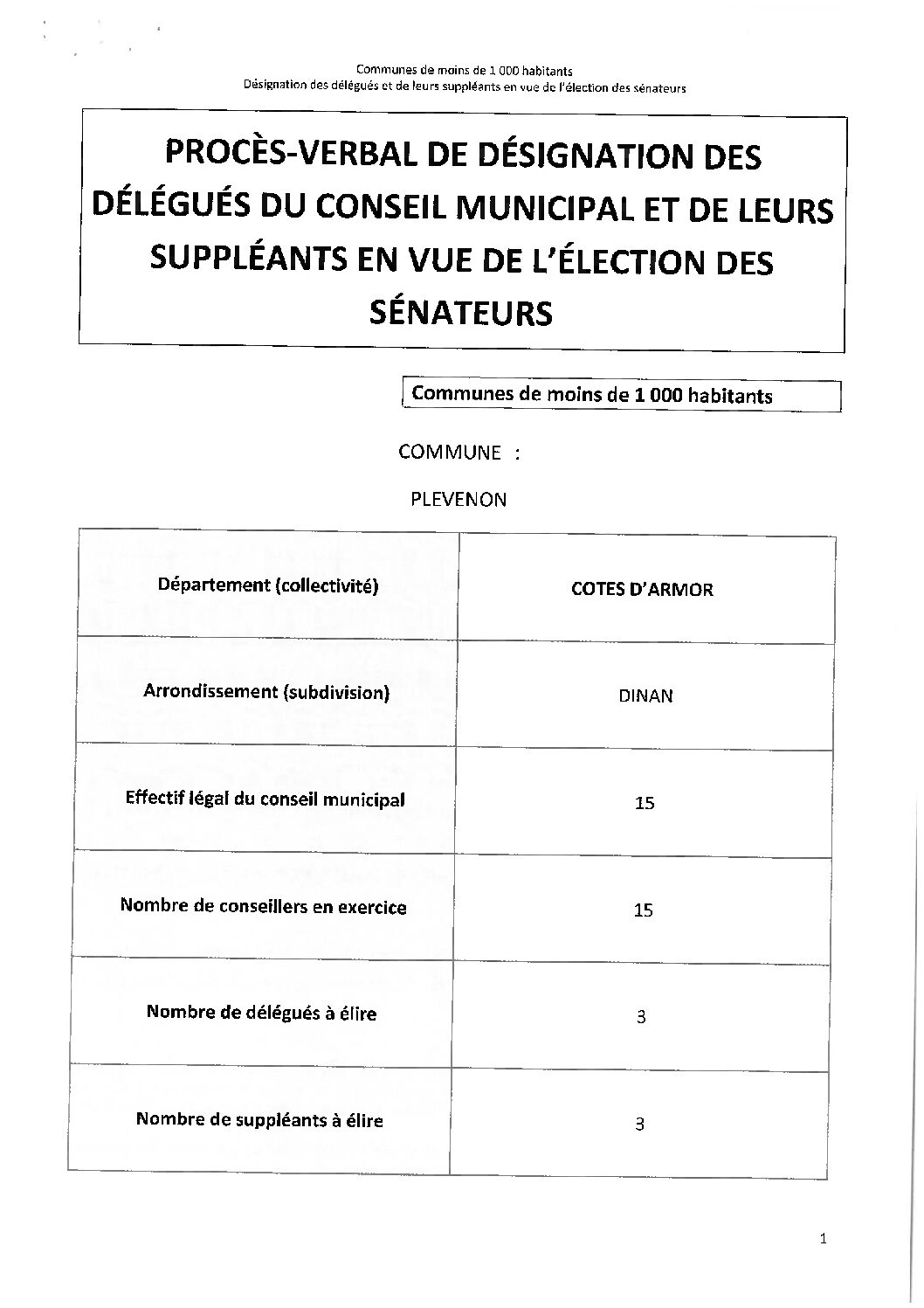 Procès Verbal de désignation des délégués du CM 2026 - Mairie de Plevenon